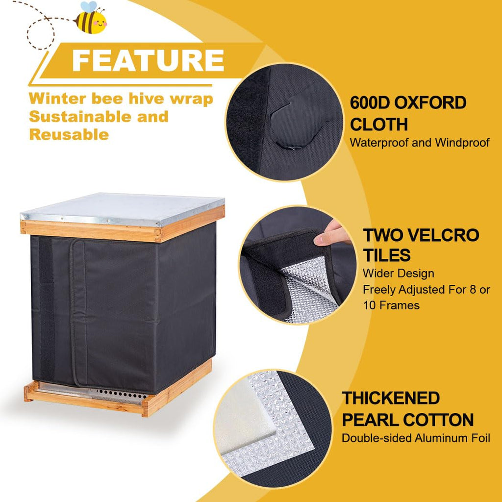 Winter Bee Hive Wrap for 8 and 10 Frame Hives, Adjustable Beehive Wrap ...